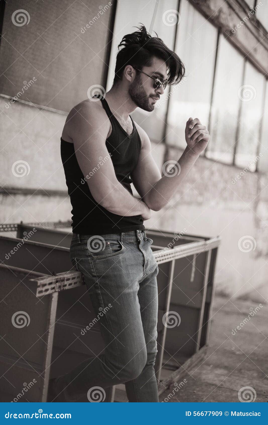 Handsome Man Model Dressed Punk, Hipster Posing Dramatic in Grun Stock ...