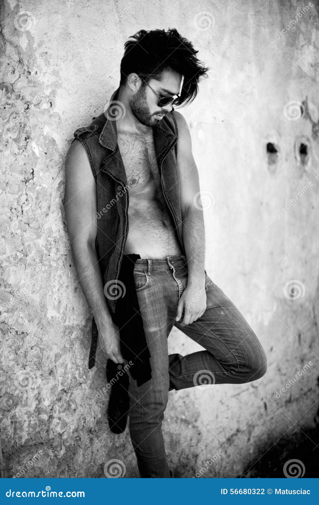 Handsome Man Model Dressed Punk, Hipster Posing Dramatic in Grun Stock ...