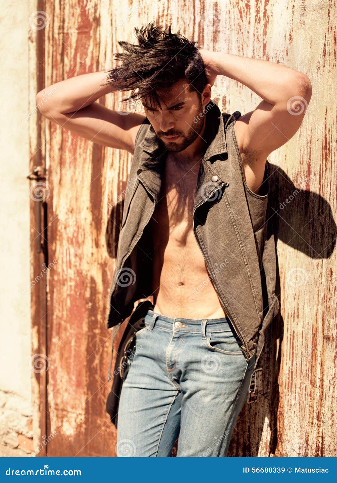 Handsome Man Model Dressed Punk, Hipster Posing Dramatic in Grun Stock ...