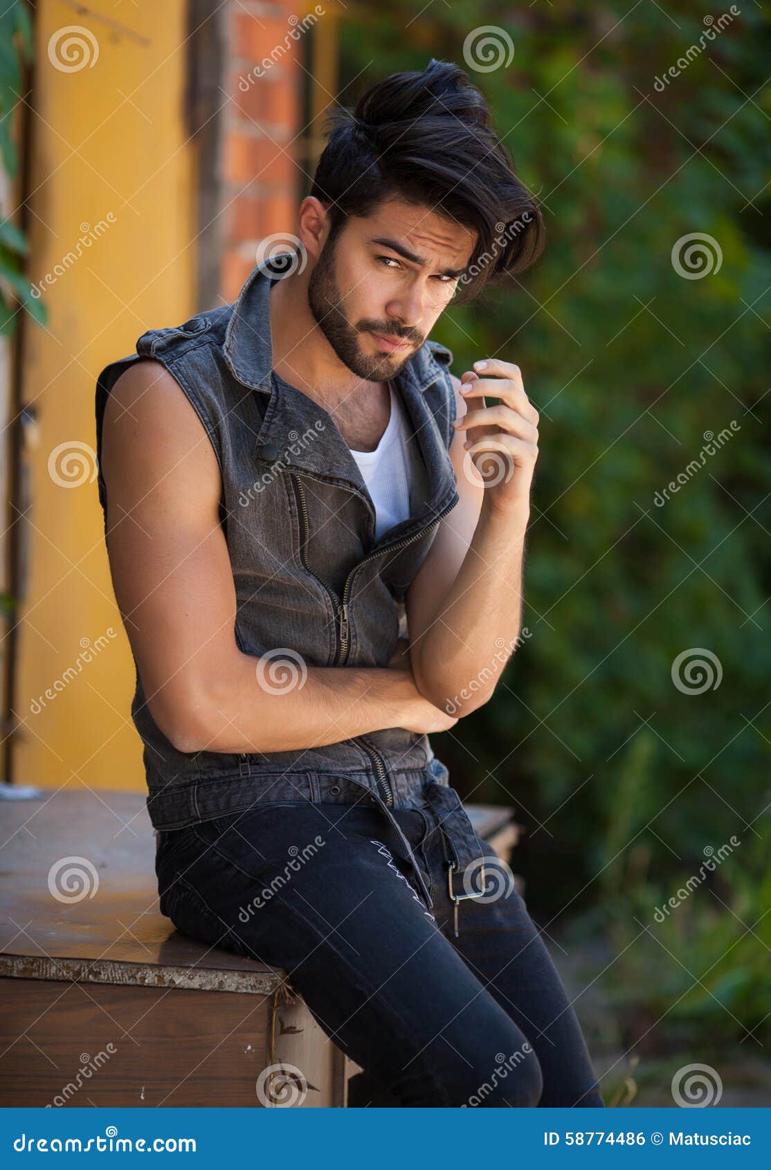 Handsome Man Model Dressed Punk, Hipster Posing Dramatic in Grun Stock ...
