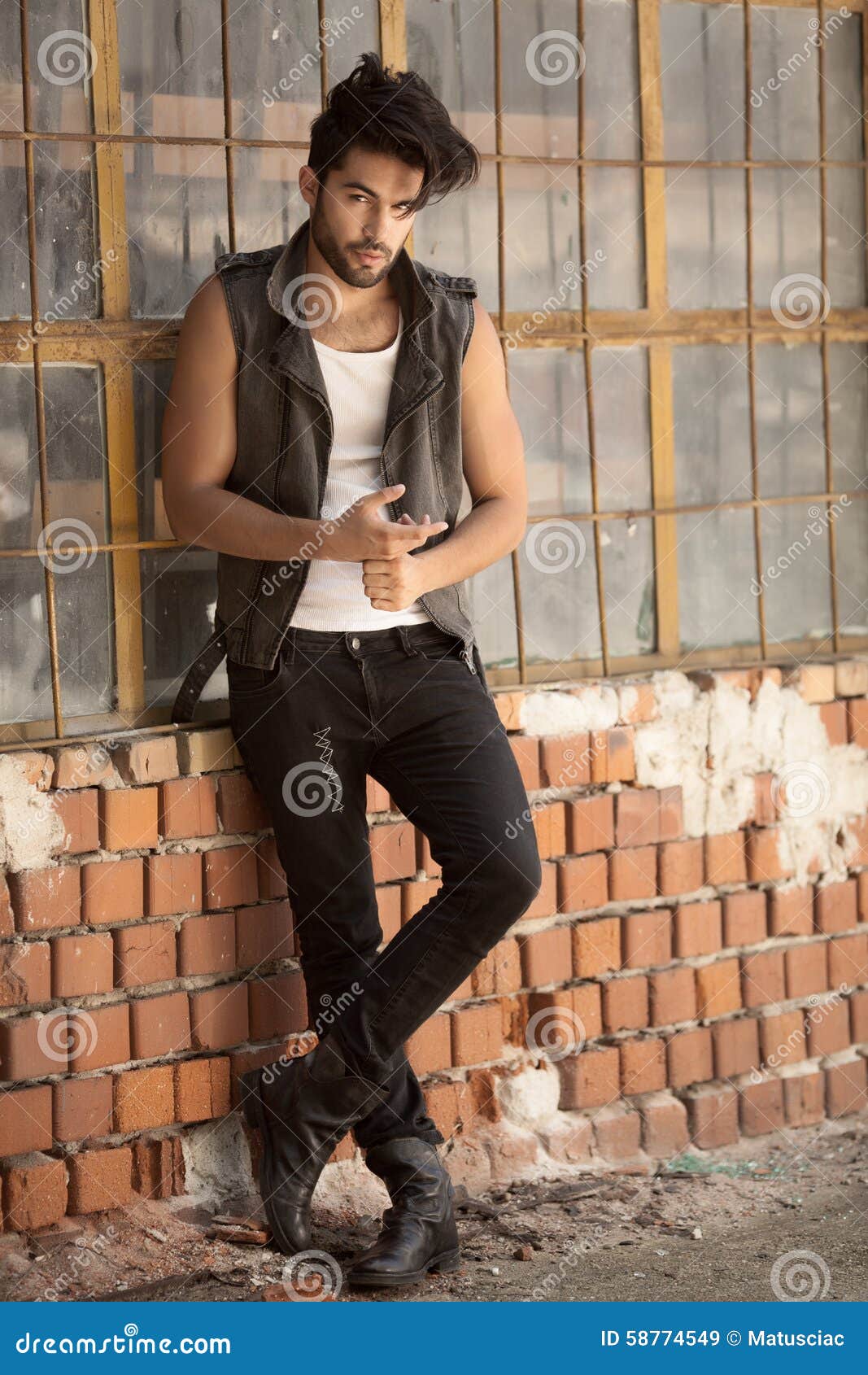 Handsome Man Model Dressed Punk, Hipster Posing Dramatic in Grun Stock ...