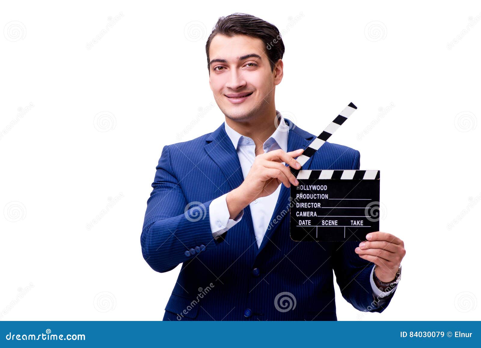 The Handsome Man with Movie Clapper Isolated on White Stock Image ...