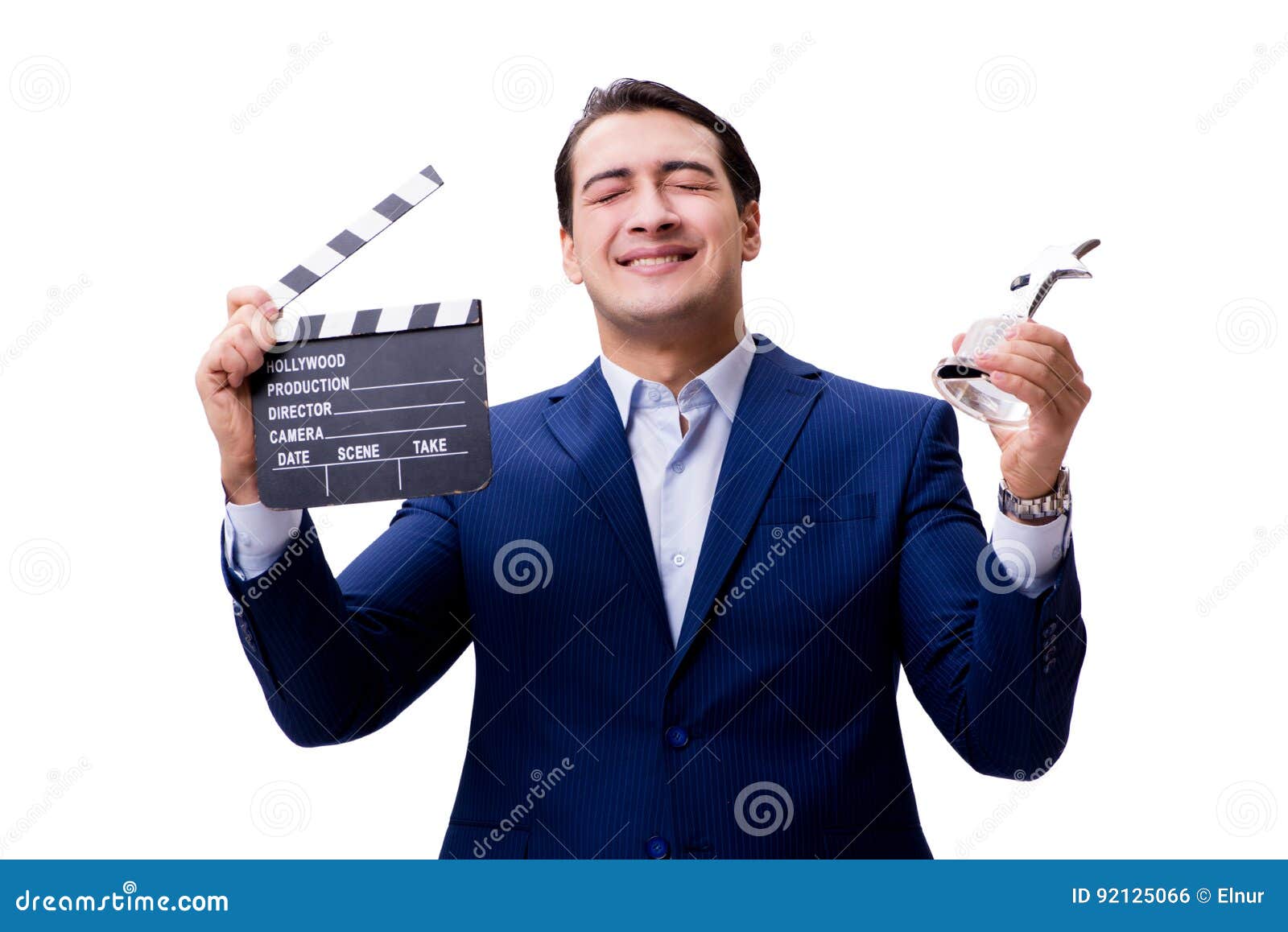 The Handsome Man with Movie Clapper Isolated on White Stock Photo ...