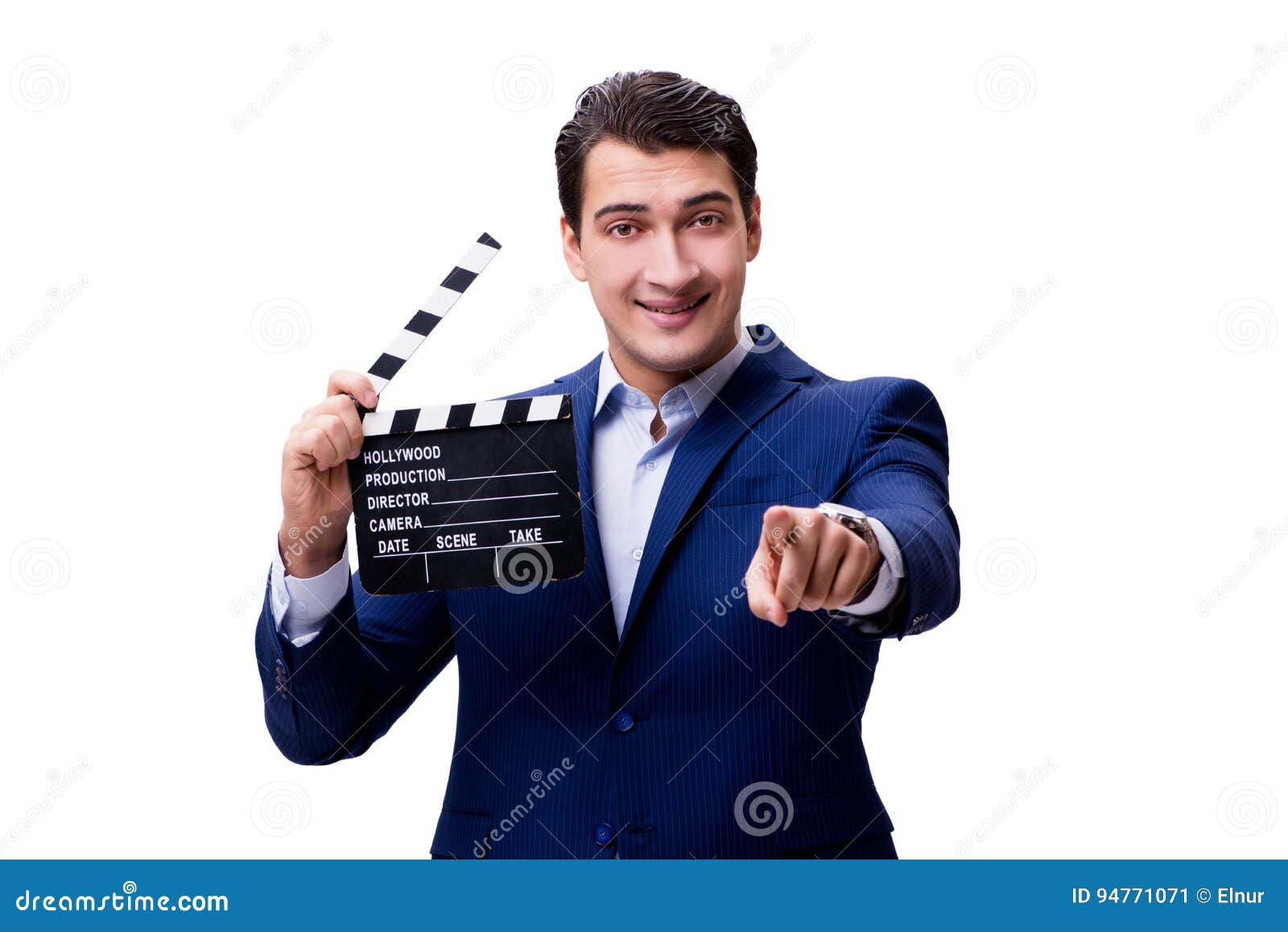 The Handsome Man with Movie Clapper Isolated on White Stock Image ...