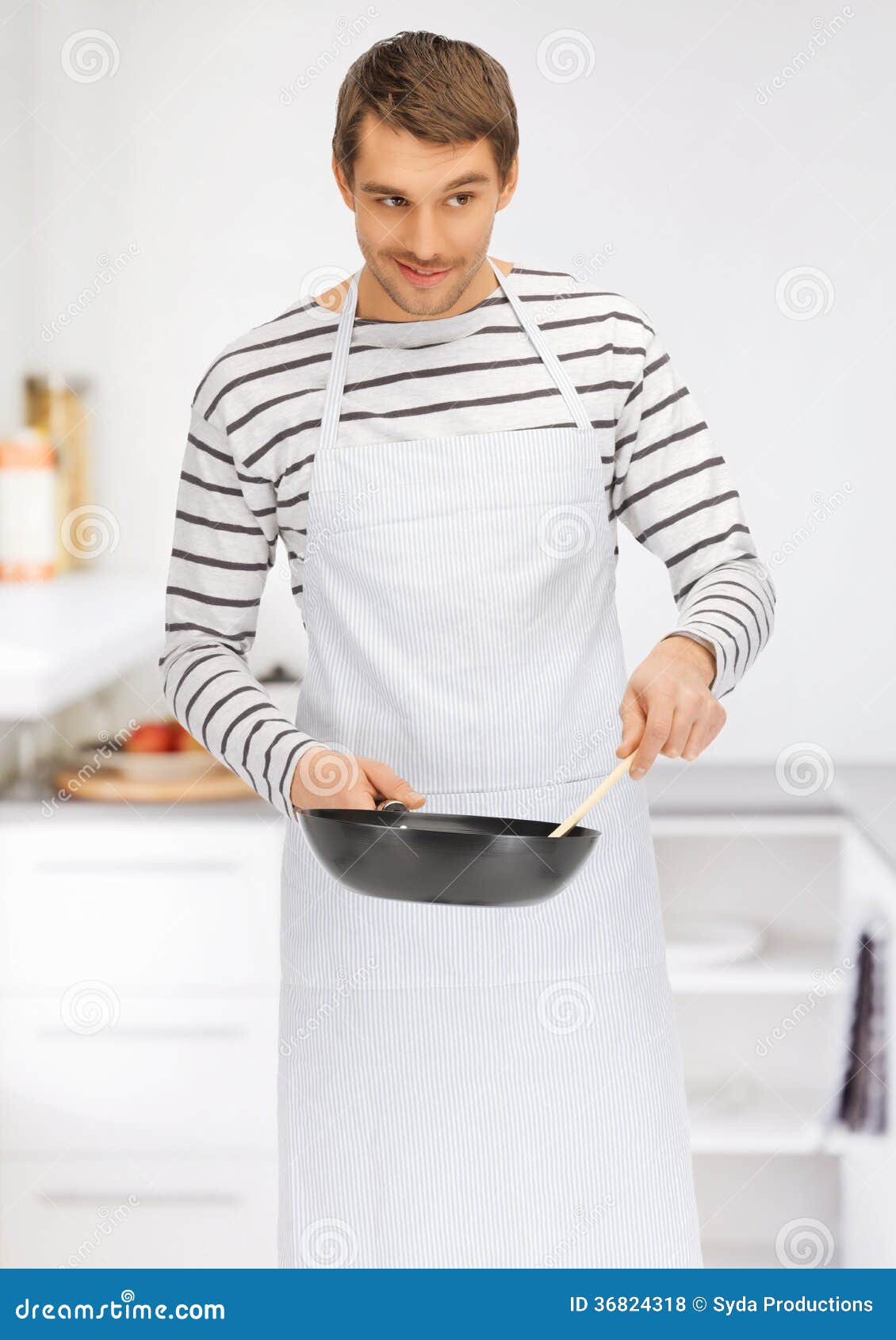 Handsome Man with Pan at Kitchen Stock Photo - Image of cook, cooking ...
