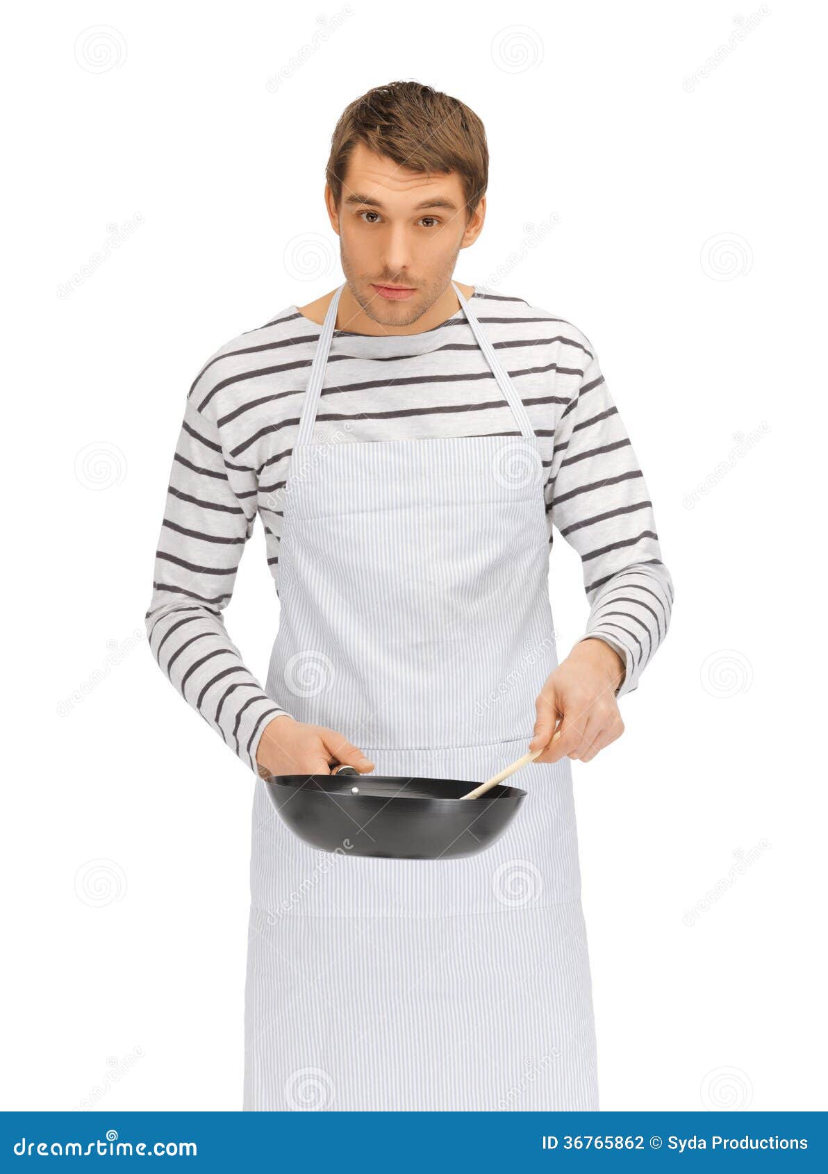 Handsome Man with Pan and Spoon Stock Photo - Image of male, meal: 36765862