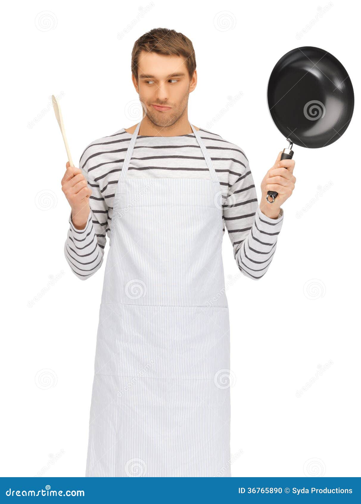 Handsome Man with Pan and Spoon Stock Photo - Image of dinner, modern ...