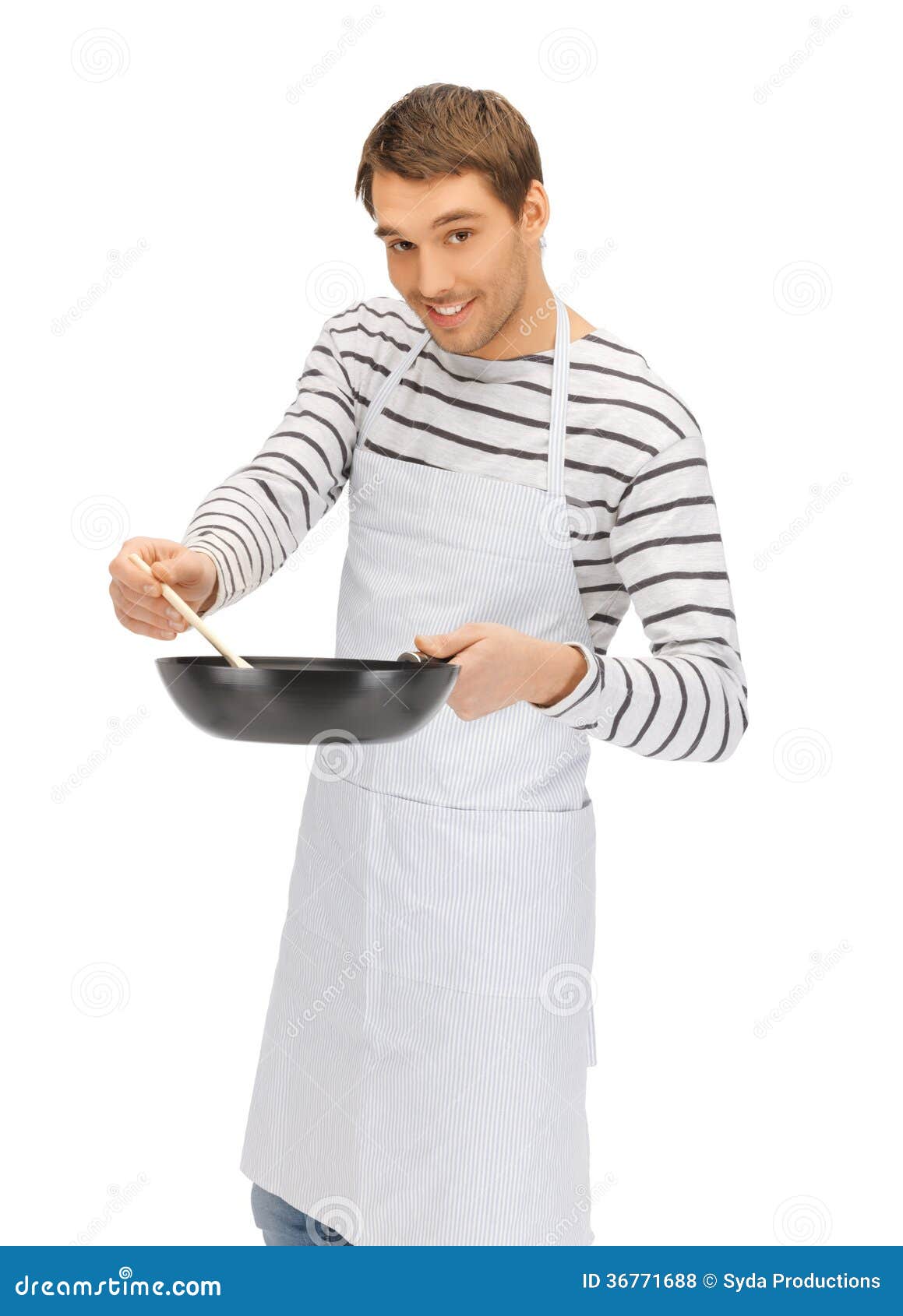 Handsome Man with Pan and Spoon Stock Photo - Image of bright, happy ...