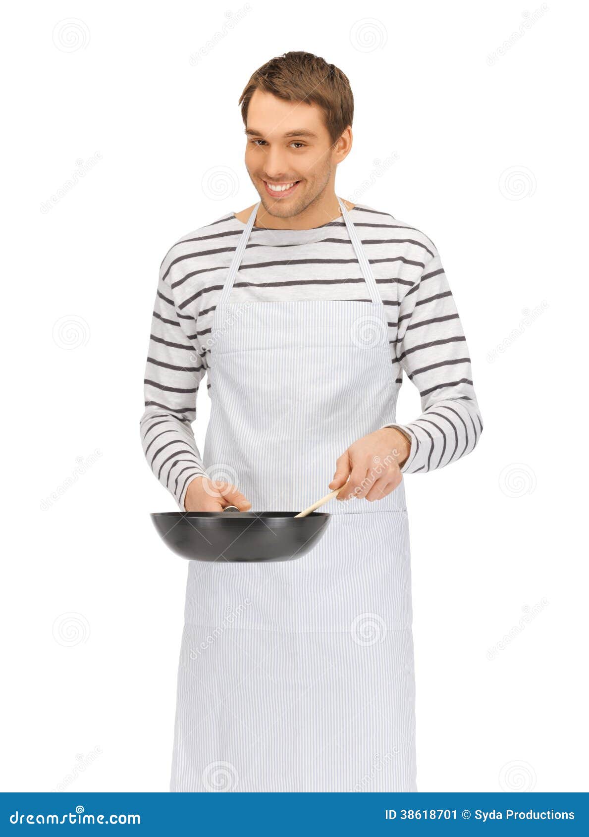 Handsome Man with Pan and Spoon Stock Image - Image of casual, nice ...