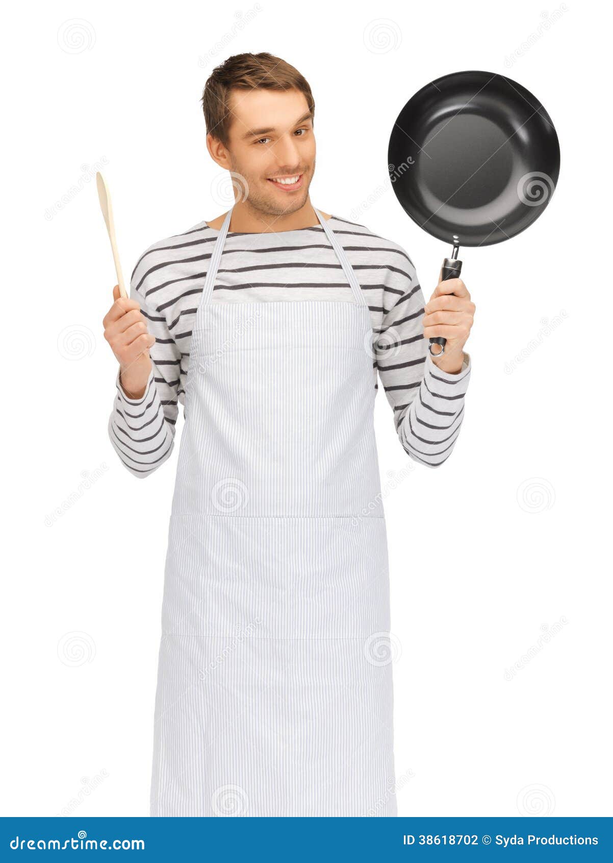 Handsome Man with Pan and Spoon Stock Photo - Image of healthy, cook ...