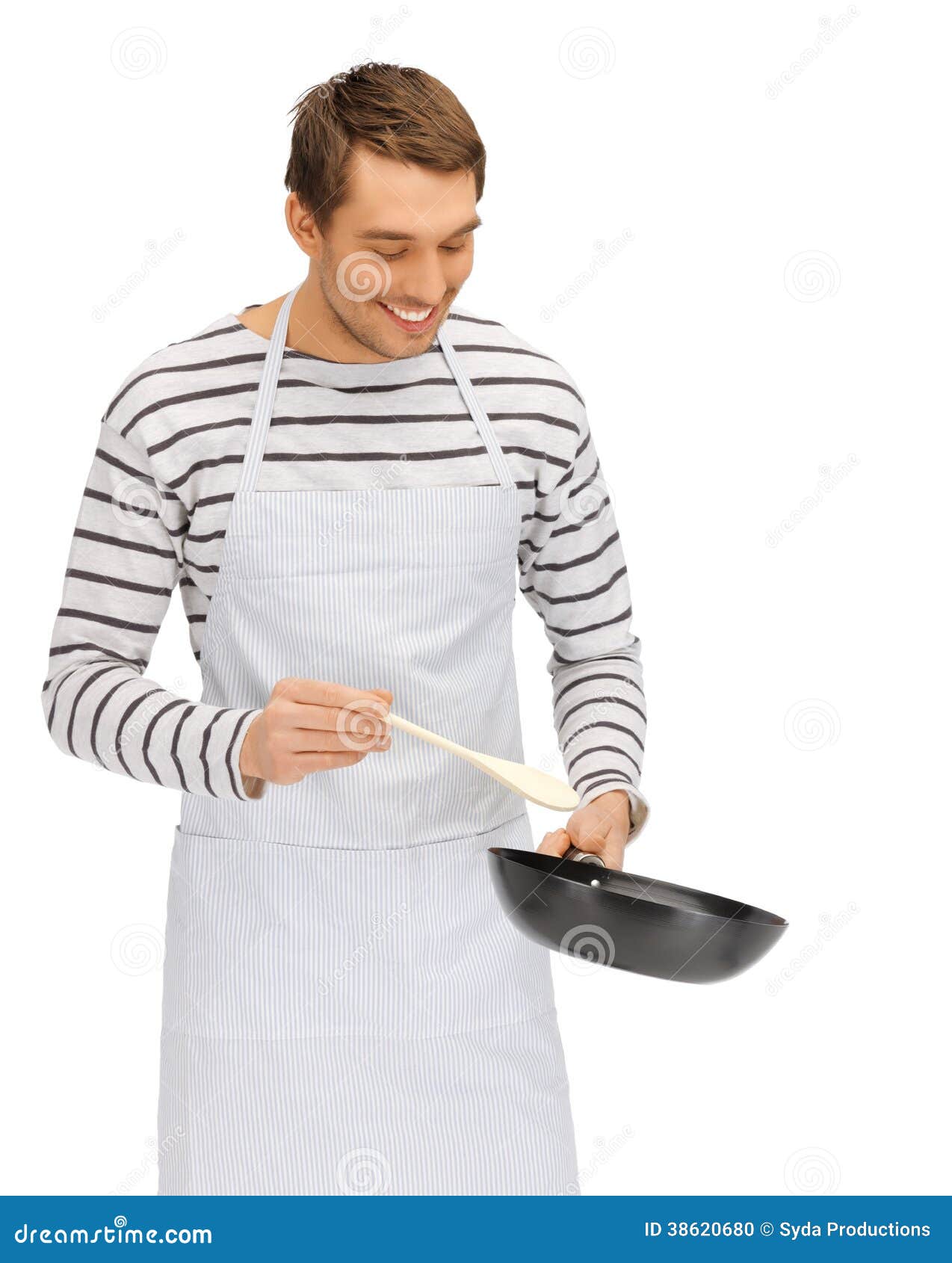 Handsome Man with Pan and Spoon Stock Photo - Image of caucasian ...