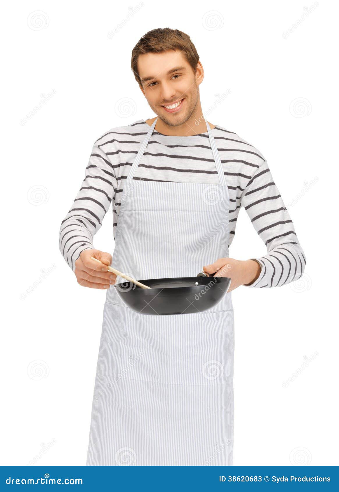 Handsome Man with Pan and Spoon Stock Image - Image of people, clean ...