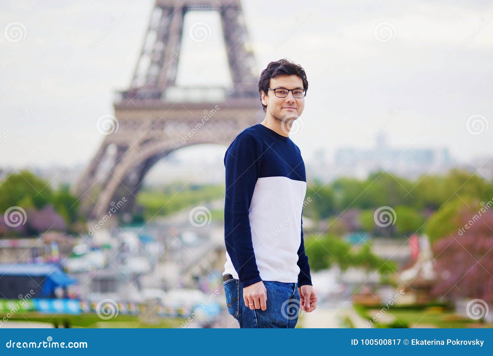 Man in Paris in Front of the Eiffel Tower Stock Image - Image of human ...