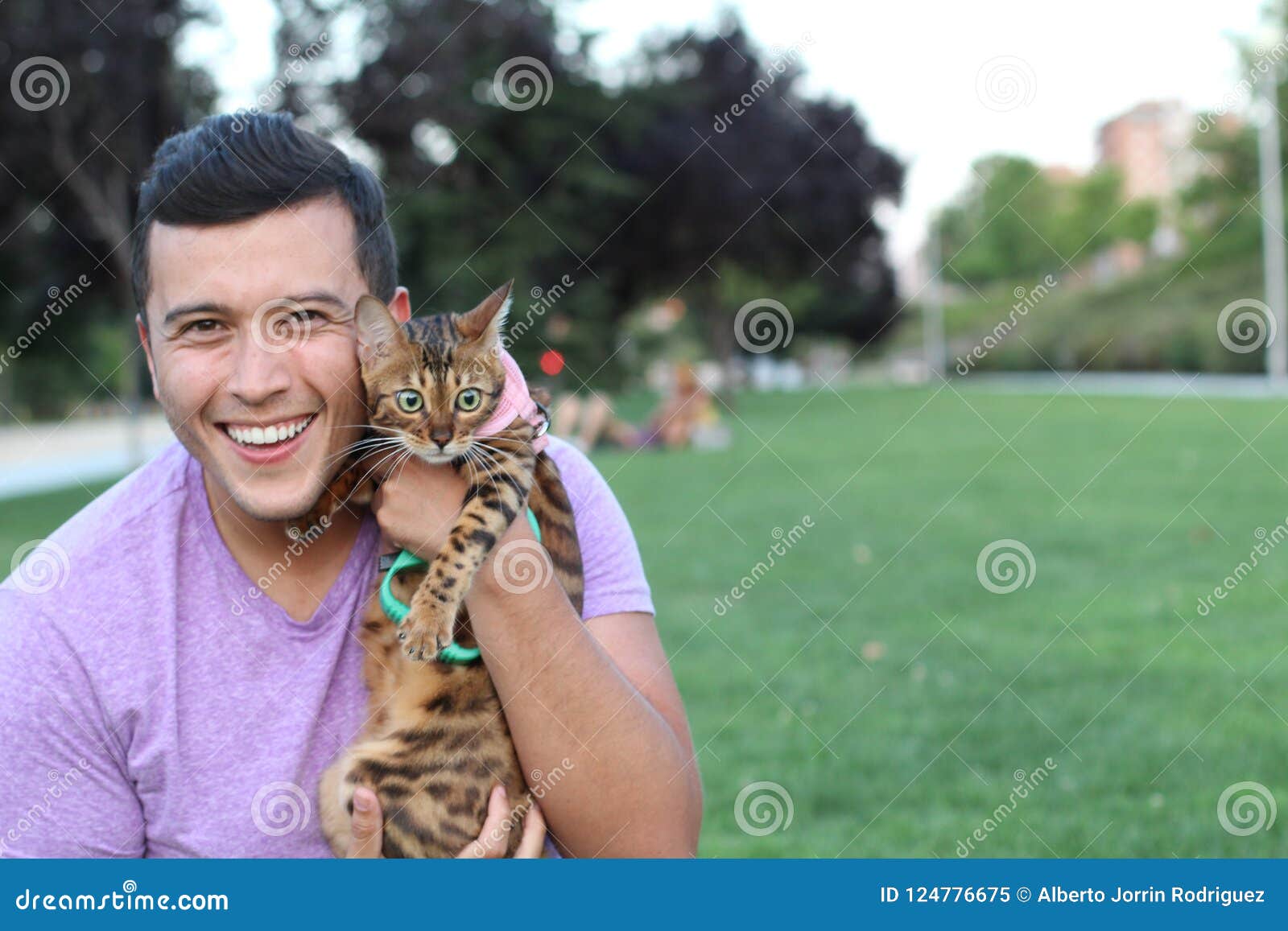 Handsome Man in the Park with His Cat Stock Image - Image of lead ...