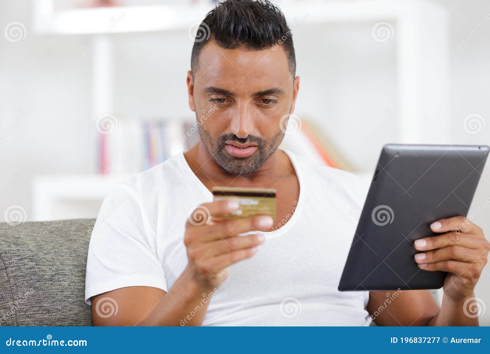 Handsome Man Paying with Credit Card Using Tablet Stock Image - Image ...