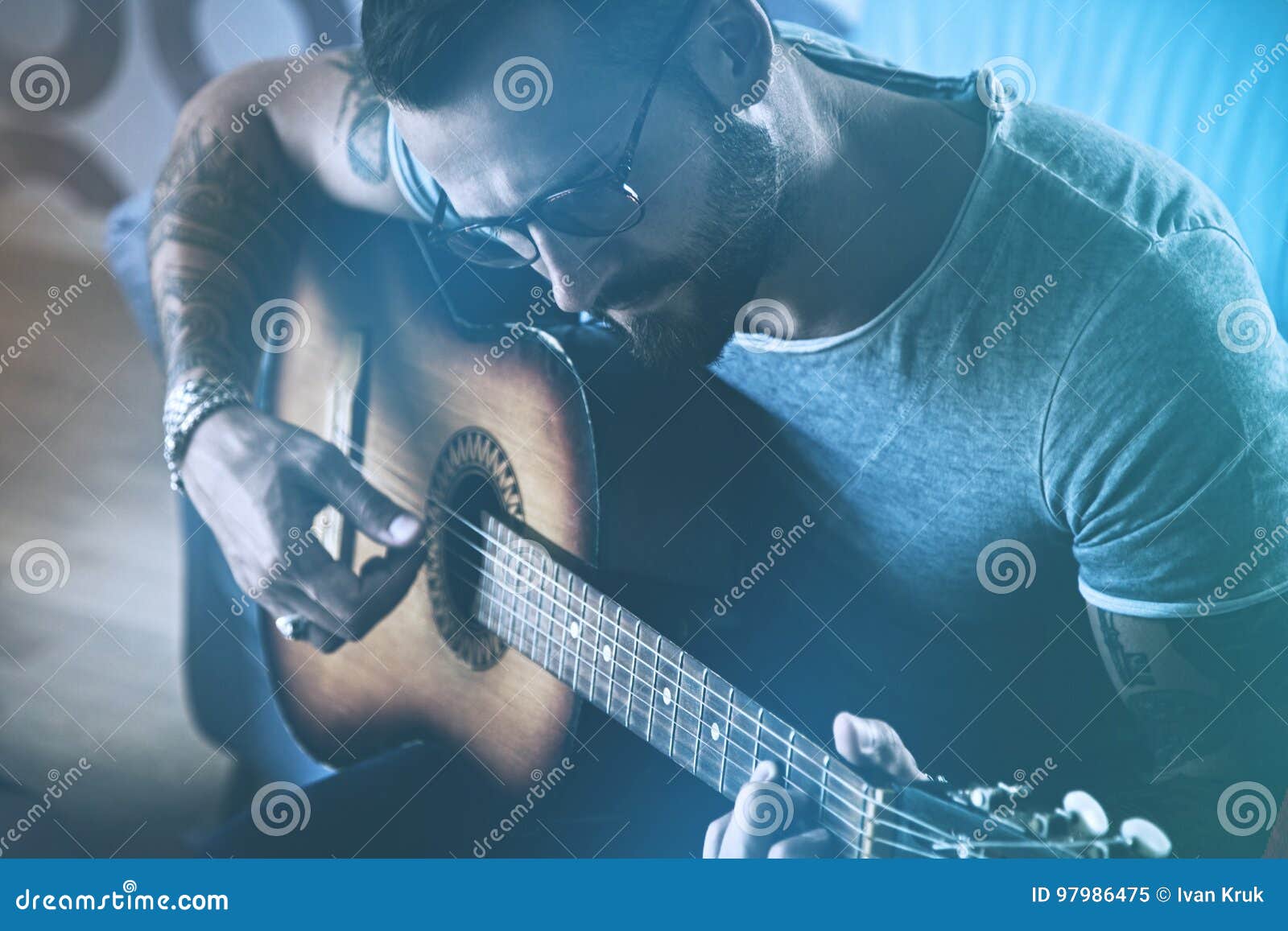 Man Playing Acoustic Guitar Stock Image - Image of skill, guitar: 97986475