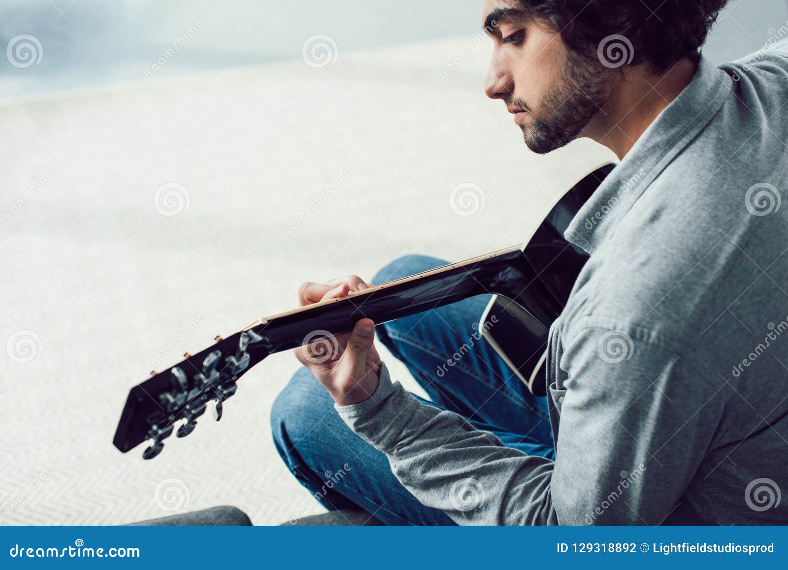 Handsome Man Playing Acoustic Guitar Stock Photo - Image of music ...