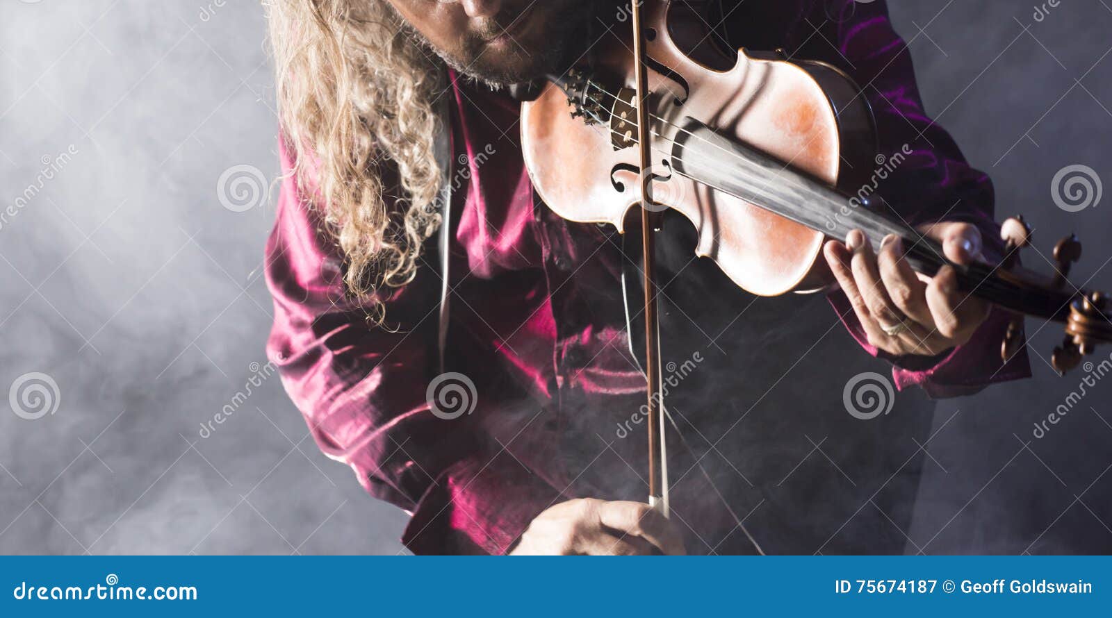 Handsome Man Playing Classical Violin in Blue Smoke Stock Image - Image ...