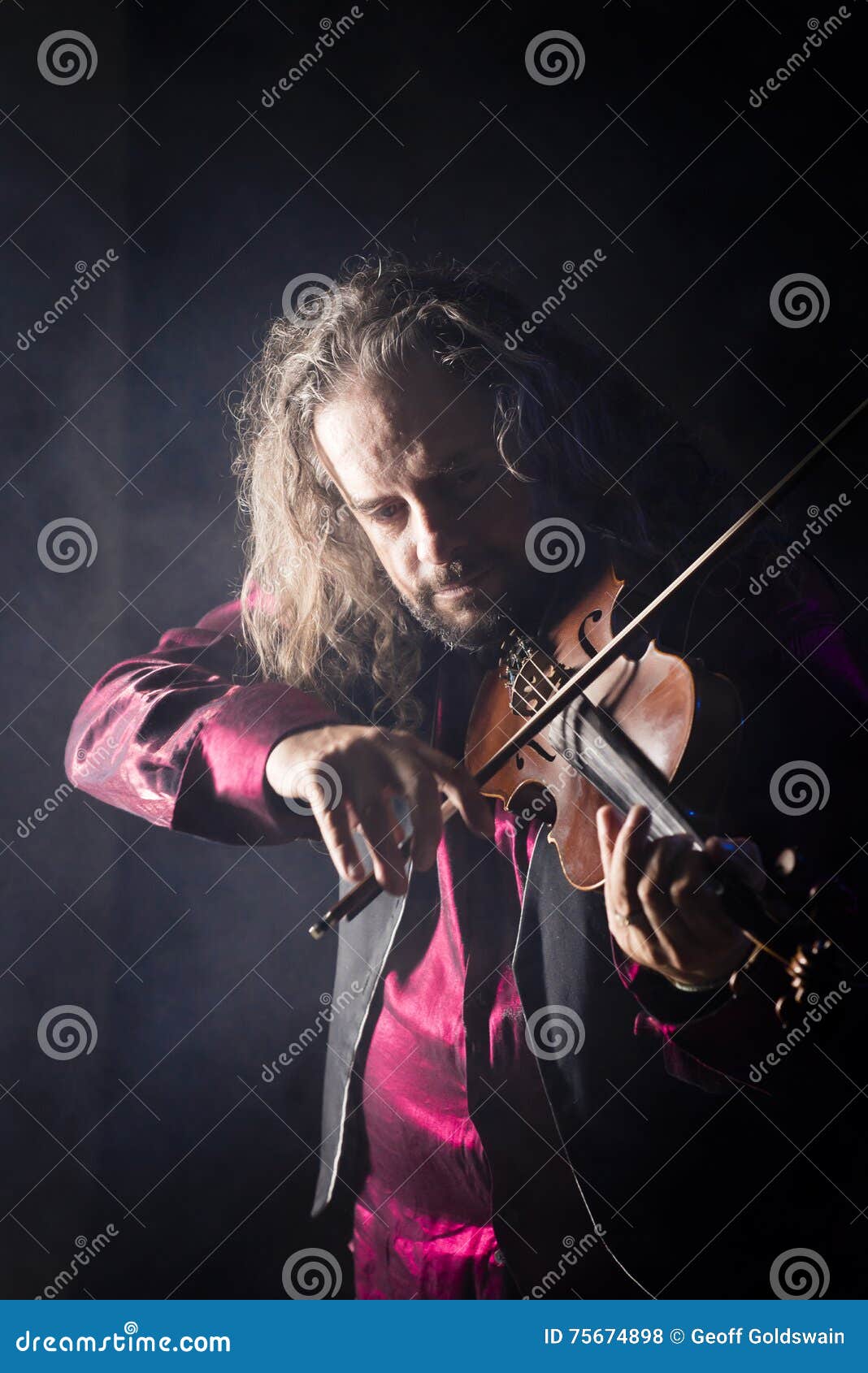 Handsome Man Playing Classical Violin in Blue Smoke Stock Photo - Image ...