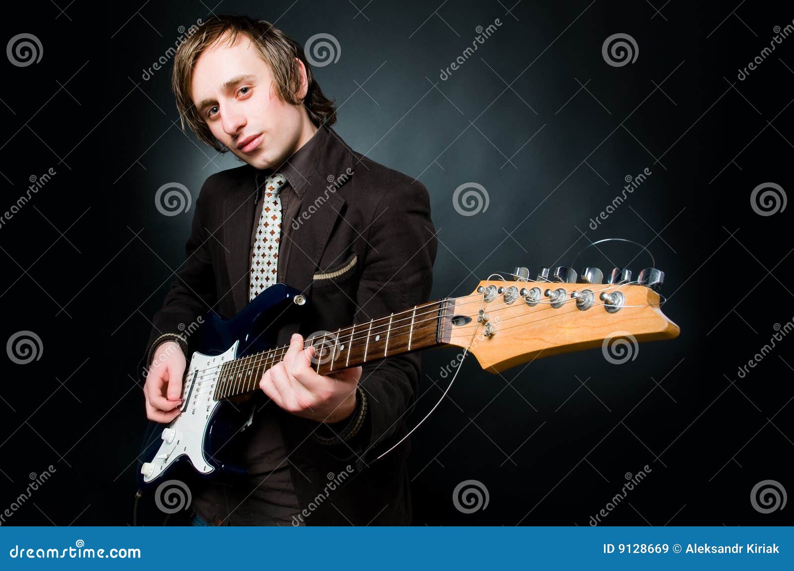 Handsome Man Playing Electro Guitar Stock Image - Image of handsome ...