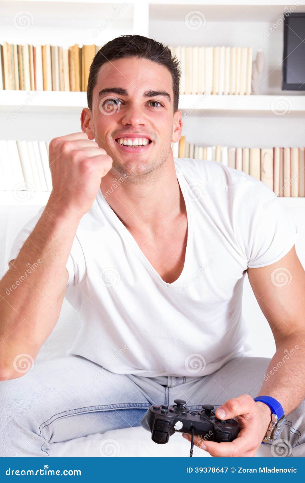 Handsome Man Playing Video Games and Winning Stock Image - Image of ...