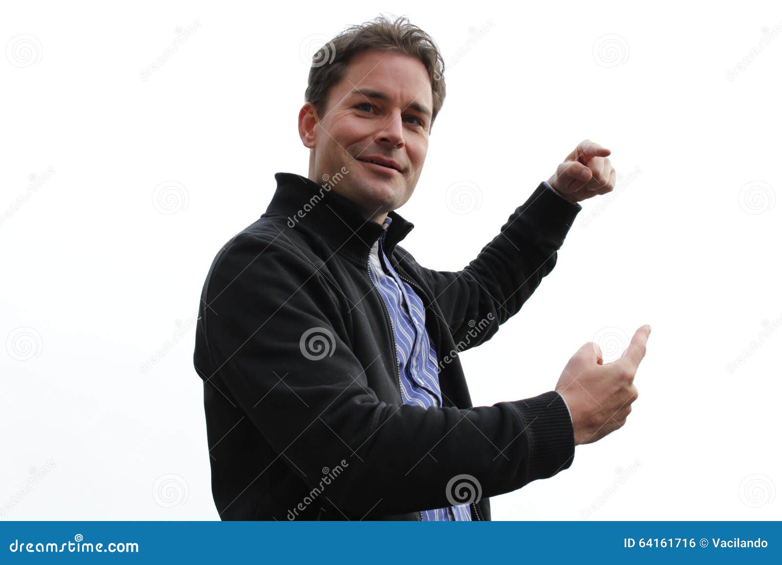 Handsome Man Pointing His Fingers To Advertisement Stock Photo - Image ...