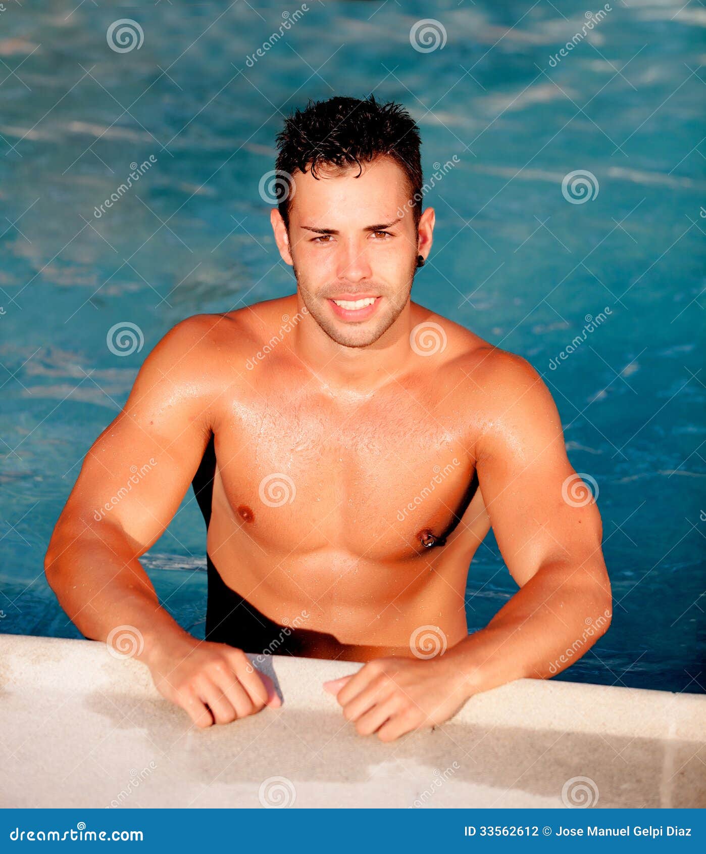 Handsome Man in the Pool Relaxing Stock Photo - Image of beauty ...