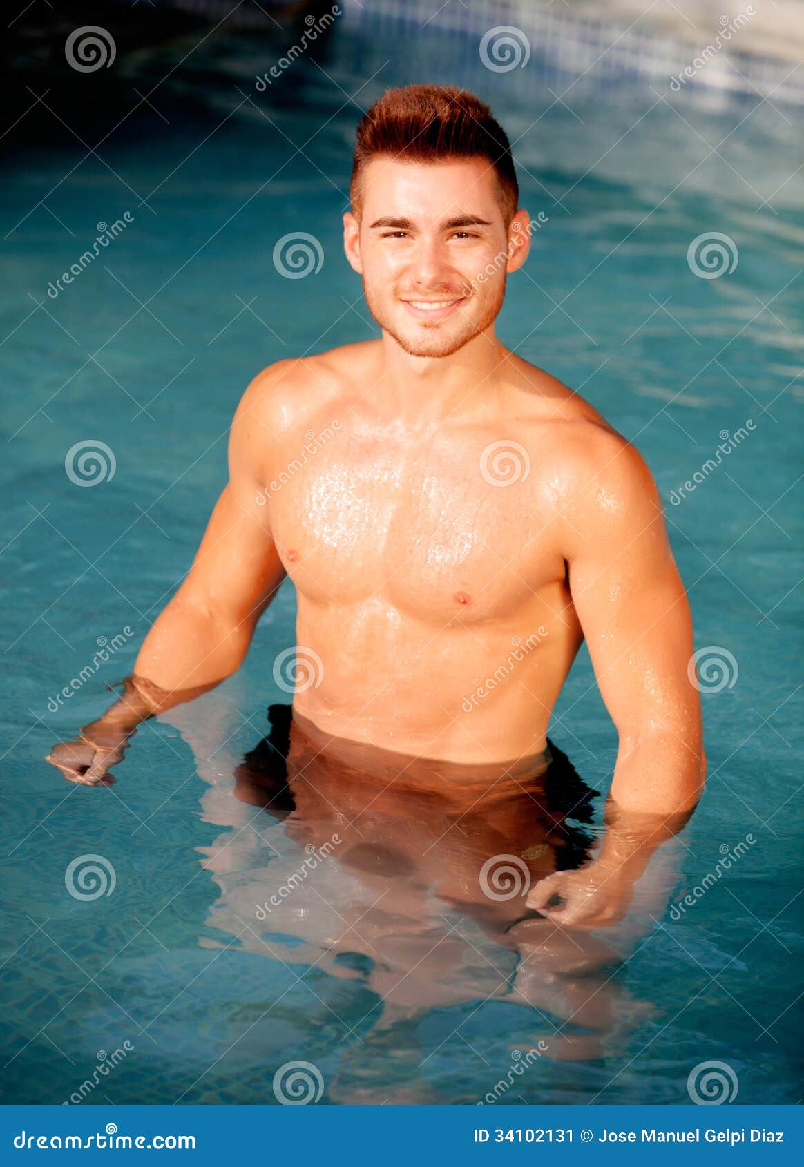 Handsome Man in the Pool Relaxing Stock Image - Image of outside, happy ...