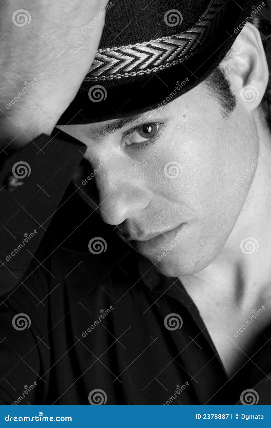 Handsome Man Portrait Hat Black and White Stock Image - Image of ...