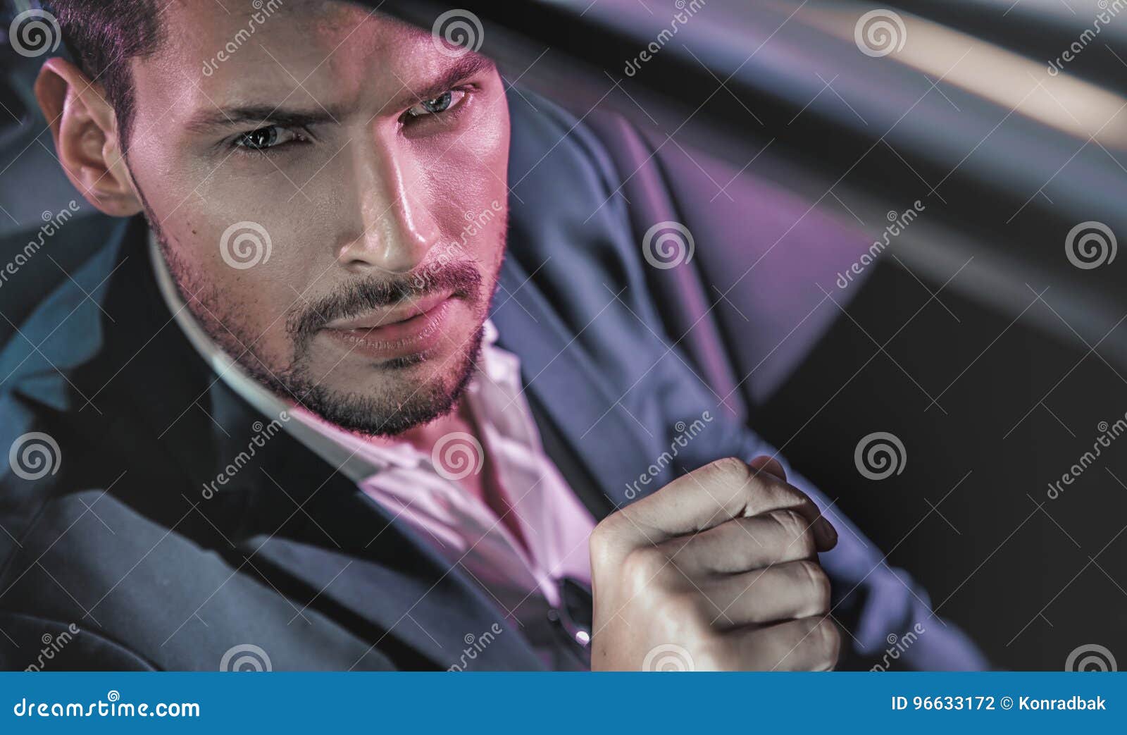 Handsome Man Posing in the Limousine Stock Photo - Image of outside ...