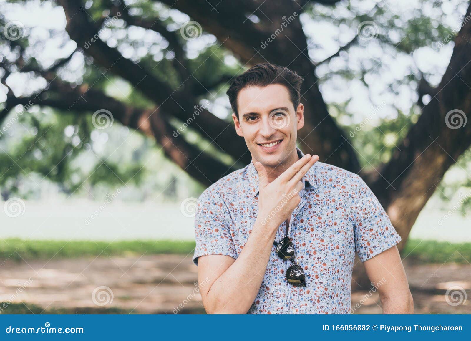 Handsome Man Posture and Standing at Nature,Happy and Smiling,Positive ...