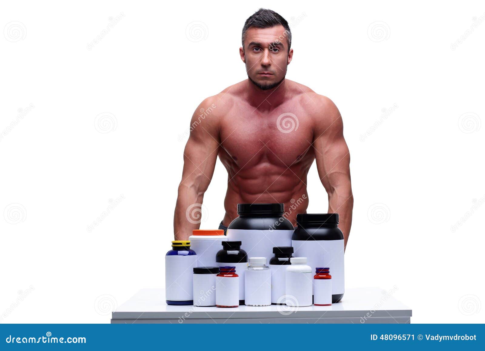 Handsome Man Presenting Sports Nutrition Stock Image - Image of measure ...