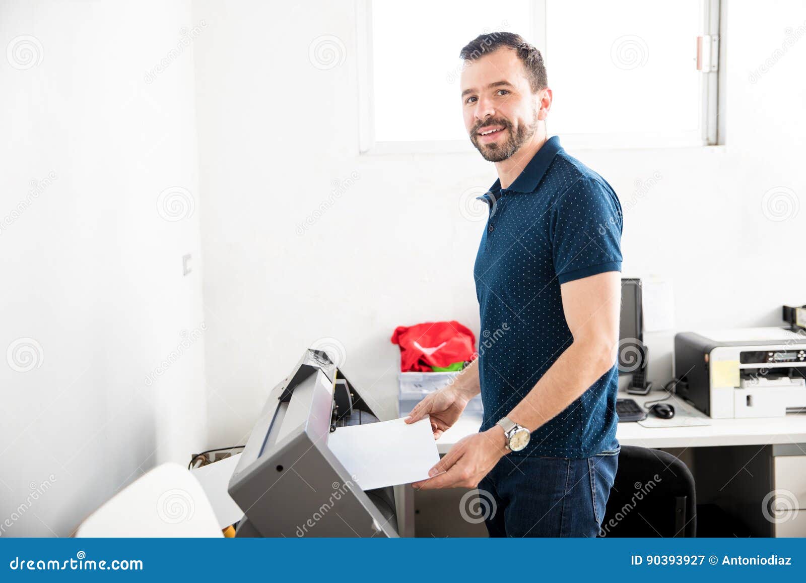 Handsome Man Printing Labels Stock Image - Image of industry, clothing ...