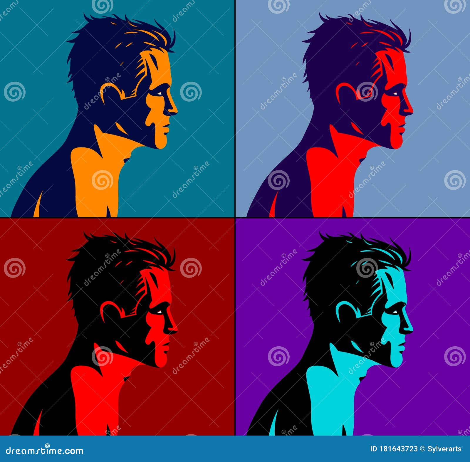 Handsome Man Profile Set in Different Colors Vector Stock Vector ...