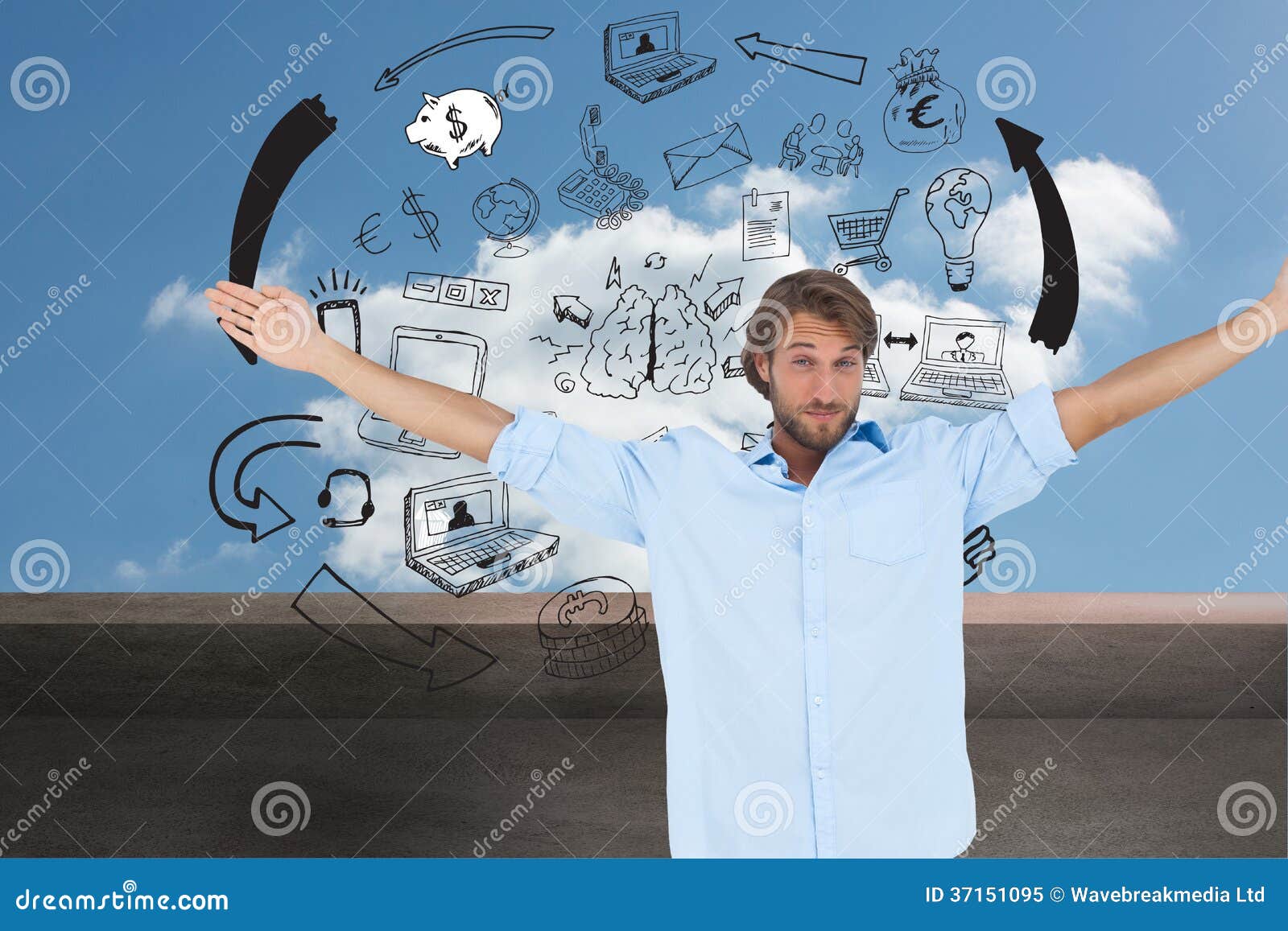 Handsome man raising hands stock image. Image of handsome - 37151095