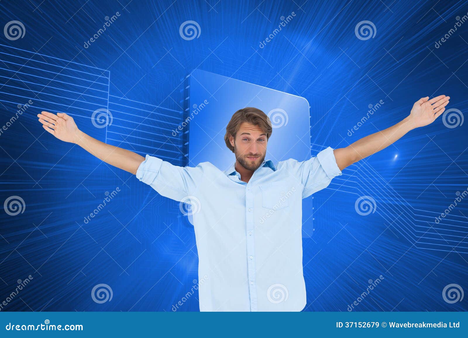 Handsome man raising hands stock image. Image of shining - 37152679