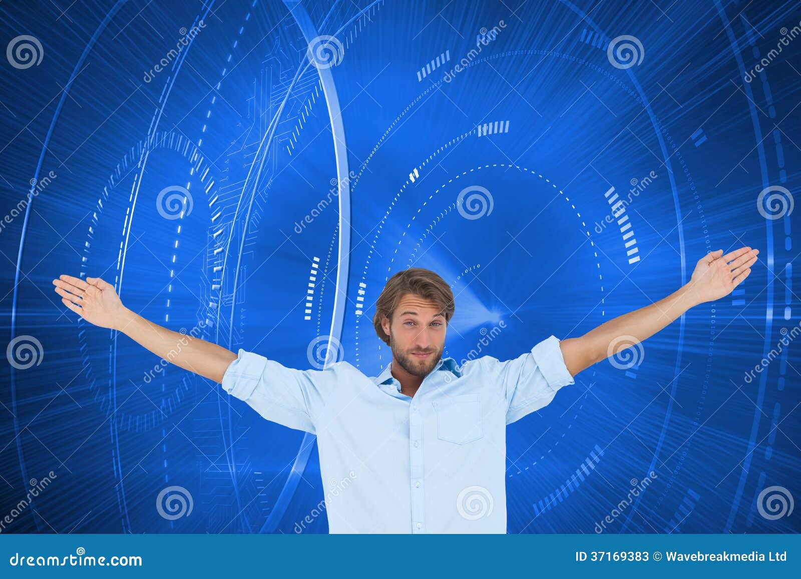 Handsome man raising hands stock image. Image of light - 37169383
