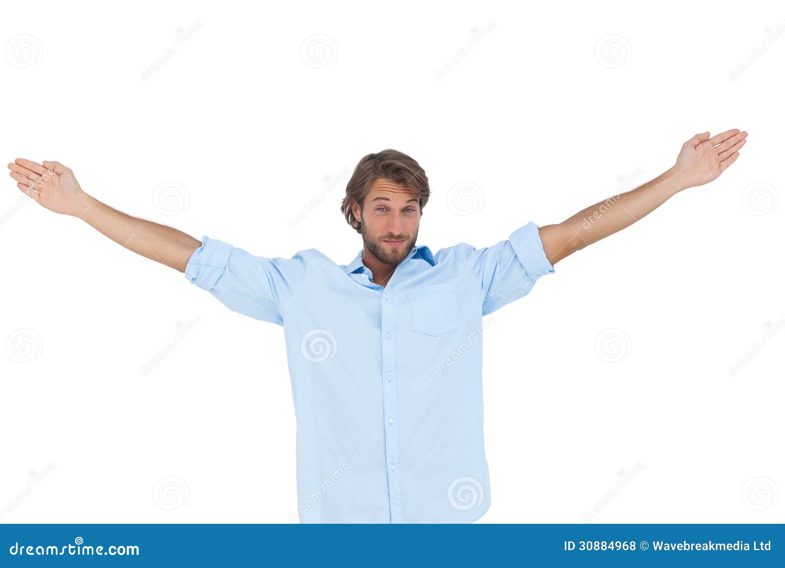 Handsome man raising hands stock photo. Image of adult - 30884968