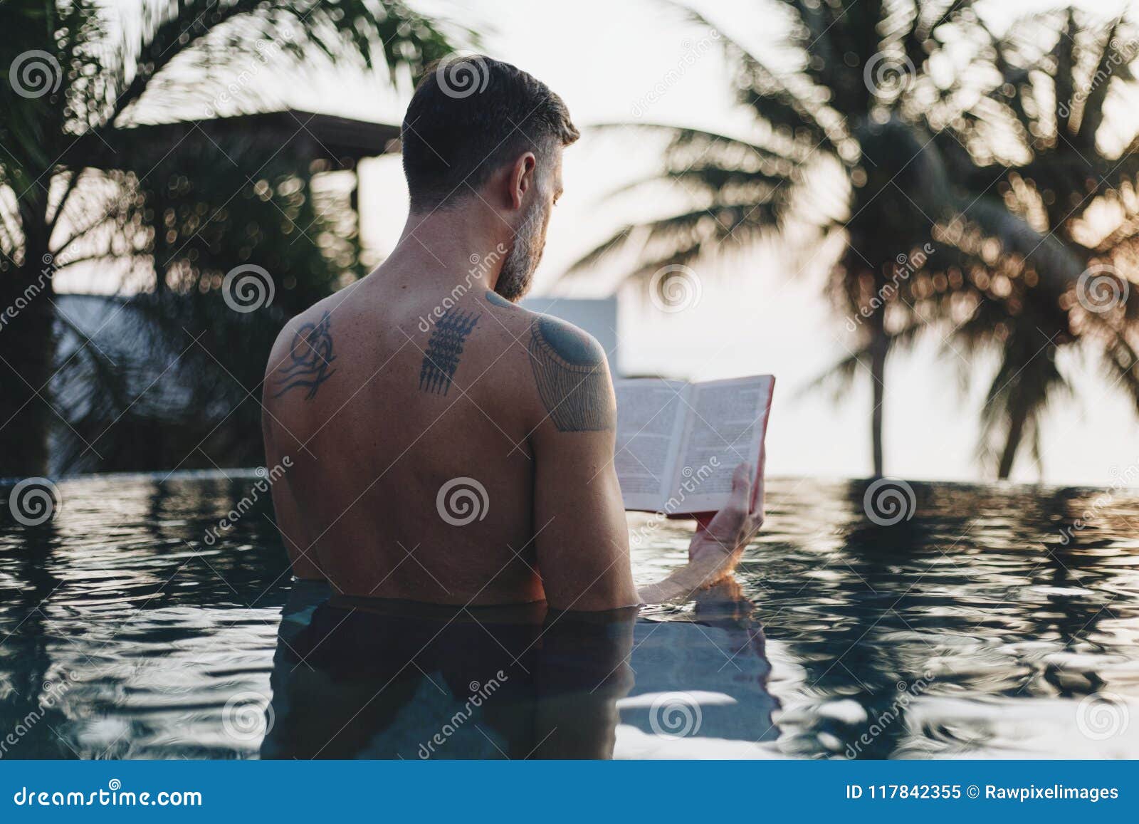 Handsome Man Reading a Book in the Pool Stock Image - Image of drawn ...