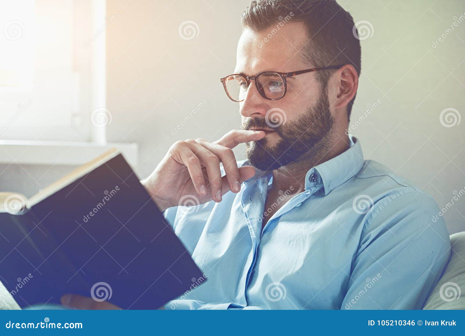 Man Reading Interesting Book Stock Photo - Image of erudition, resting ...