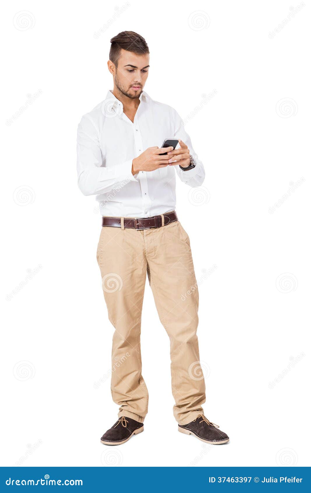 Handsome Man Reading a Message on His Mobile Stock Image - Image of ...