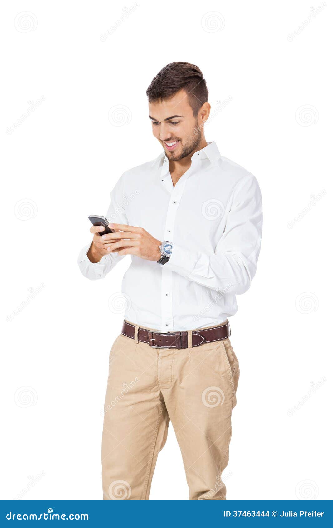 Handsome Man Reading a Message on His Mobile Stock Photo - Image of ...