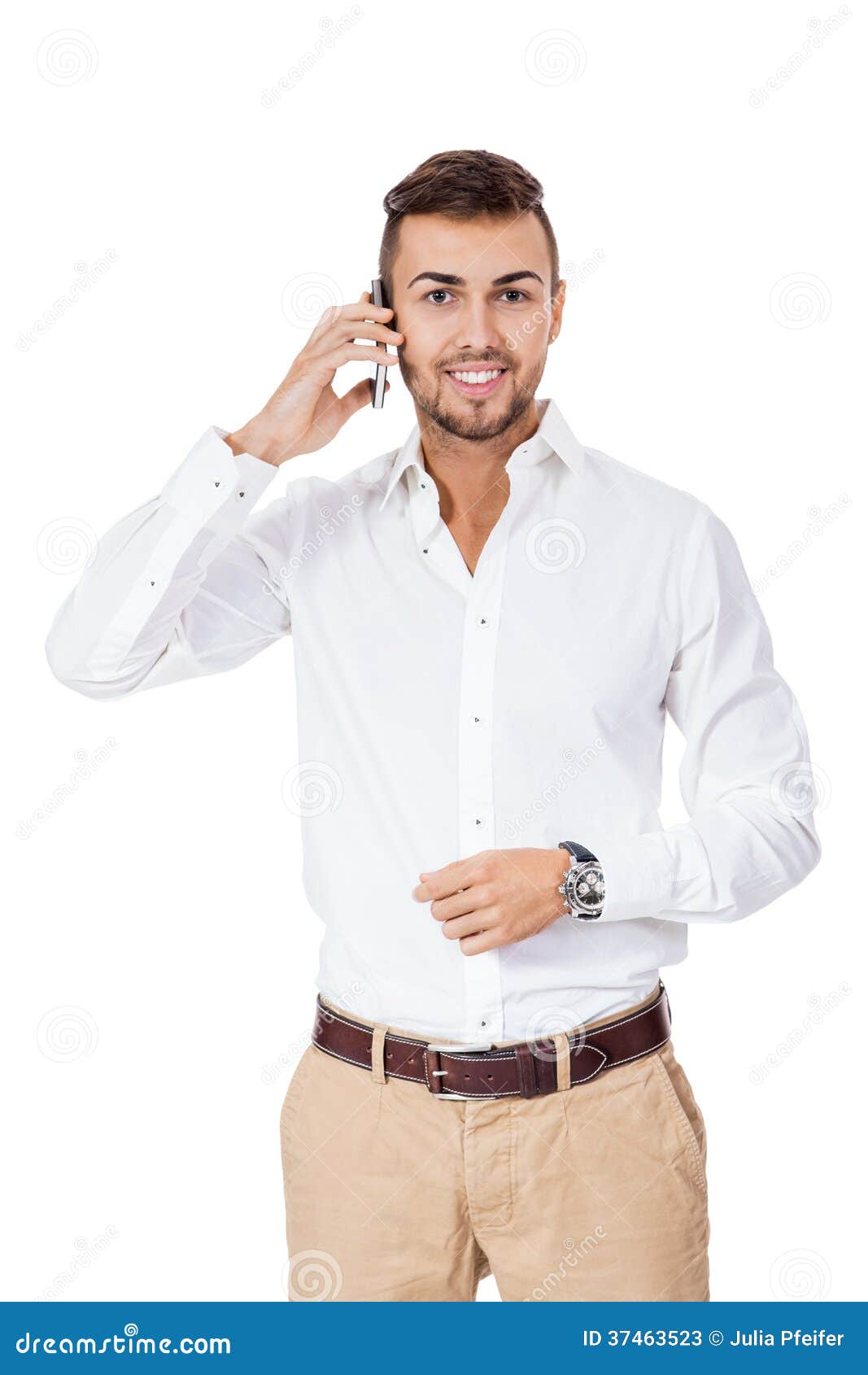 Handsome Man Reading a Message on His Mobile Stock Image - Image of ...