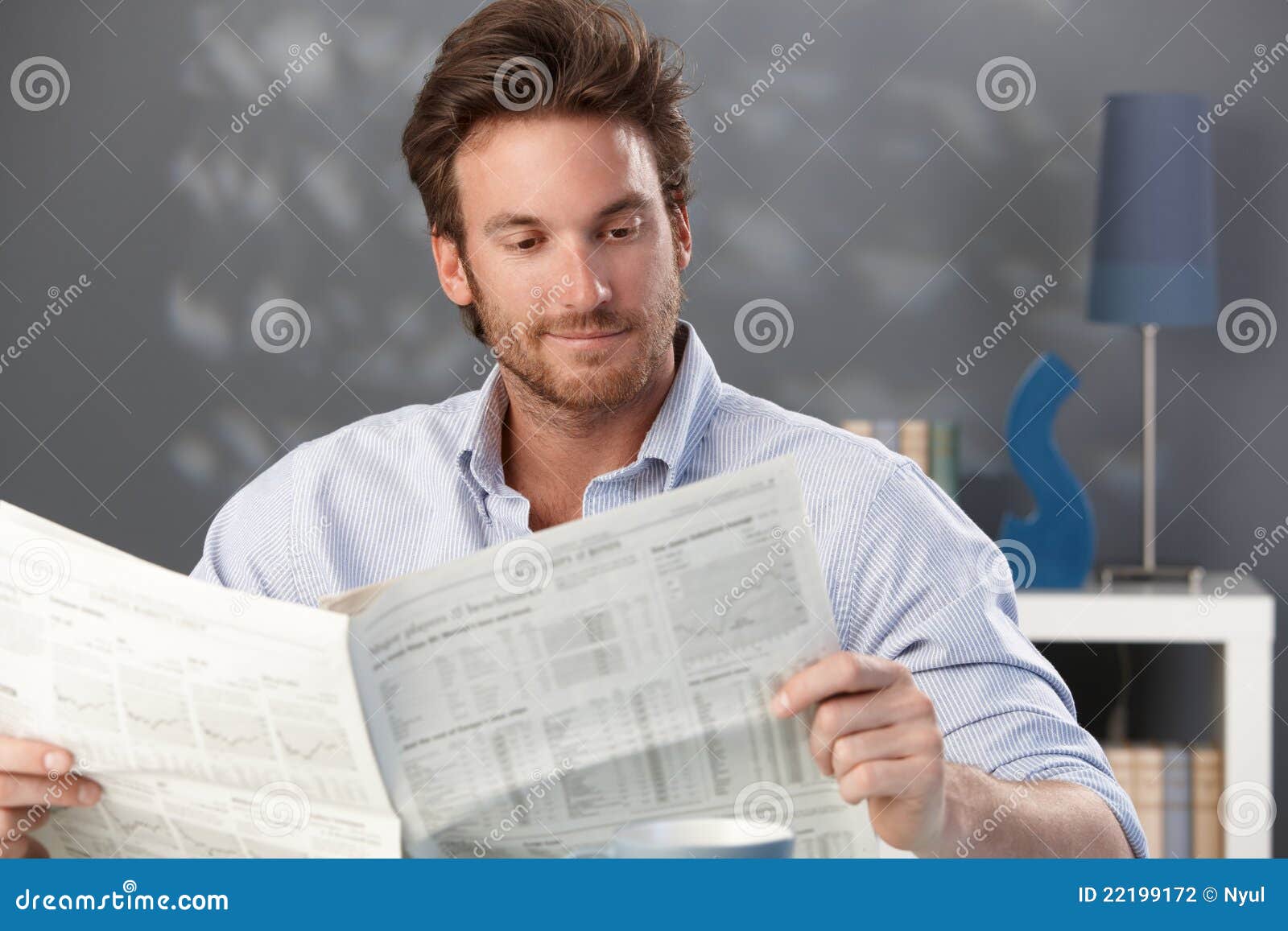 Handsome Man Reading Newspaper Stock Photo - Image of enjoying ...