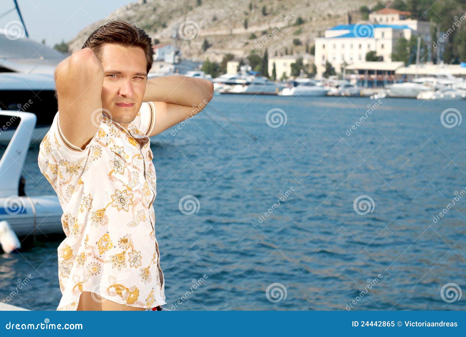 Handsome Man Relaxing, Sitting on the Pier Near Se Stock Image - Image ...