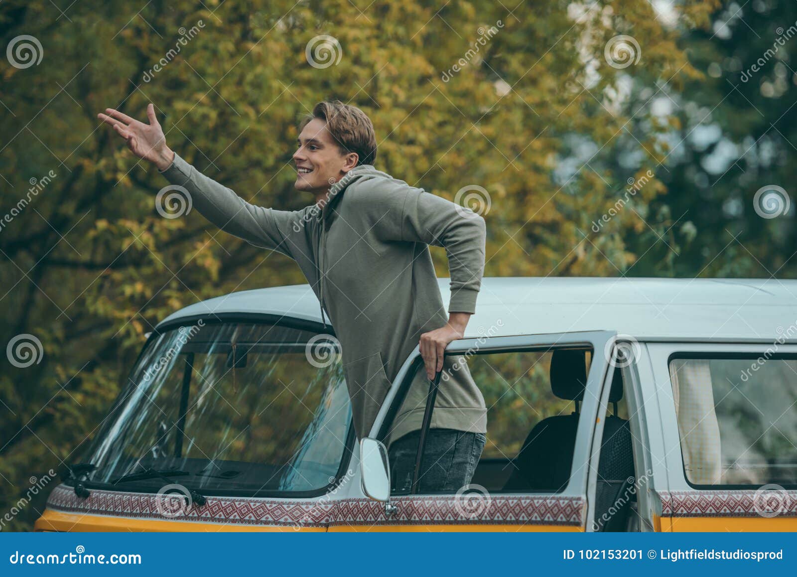Handsome Man in Retro Minivan Stock Image - Image of vanvehicle ...
