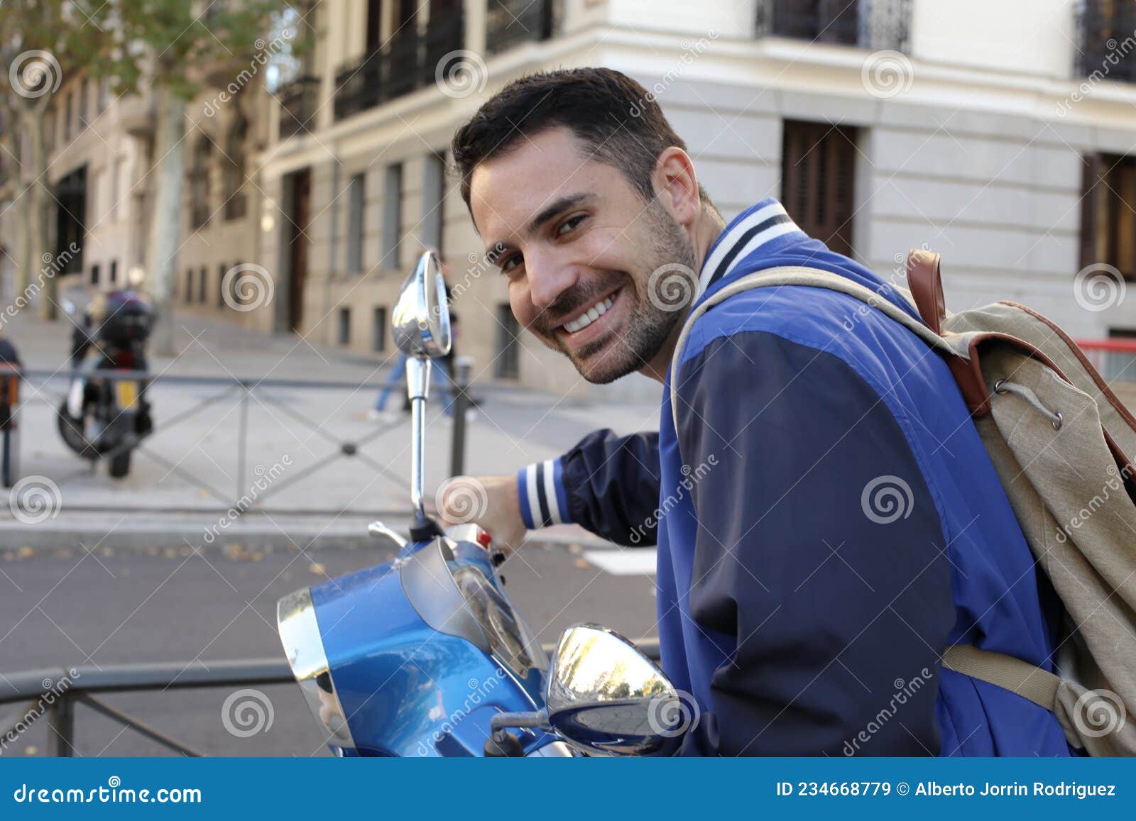 Handsome Man Riding a Scooter Stock Image - Image of attractive, city ...