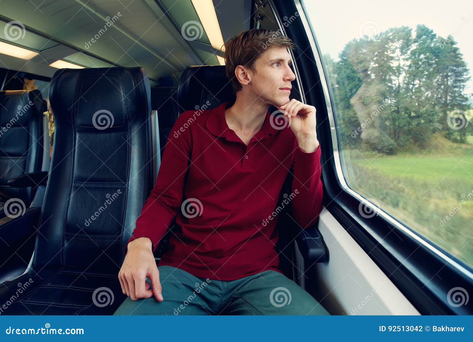 Handsome Man Riding on a Train Stock Photo - Image of adventure ...