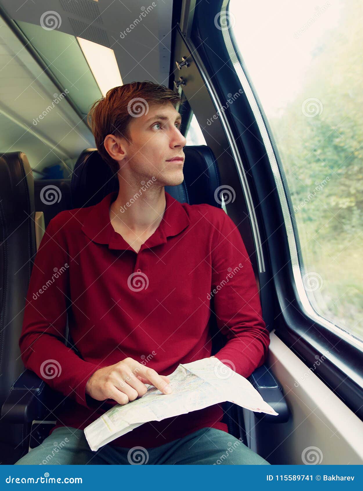 Handsome Man Riding on a Train Stock Image - Image of working, male ...