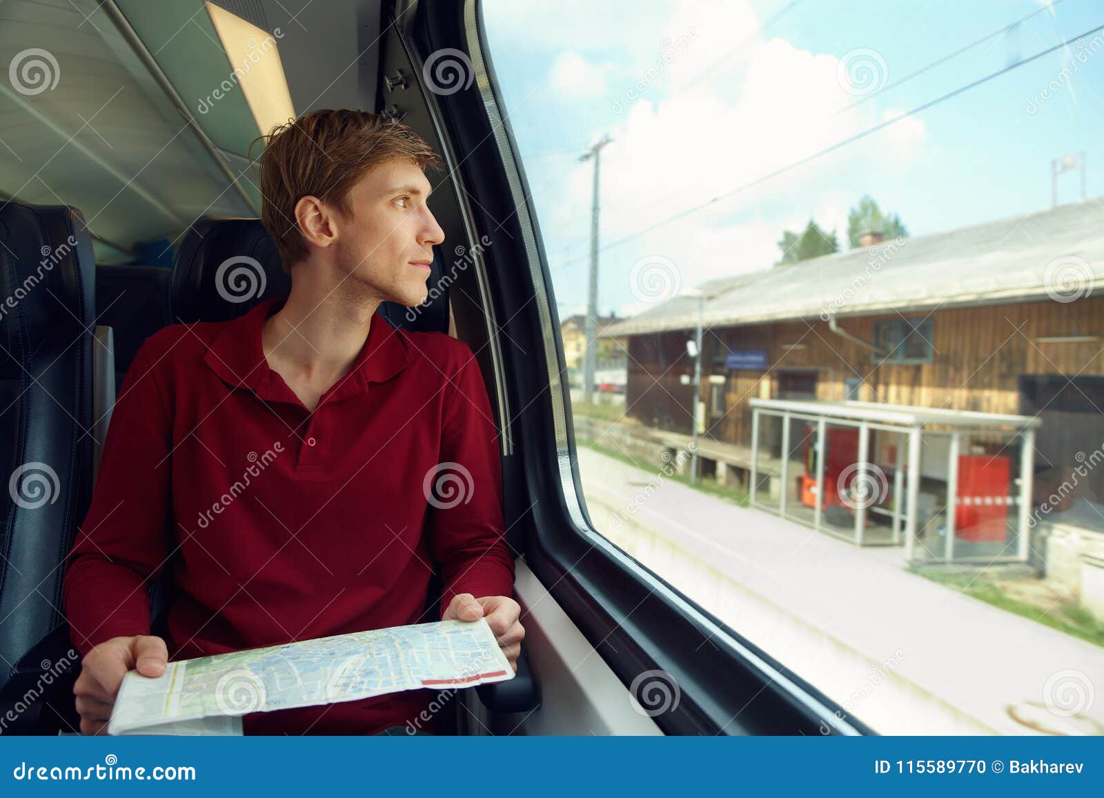 Handsome Man Riding on a Train Stock Photo - Image of wagon, journey ...